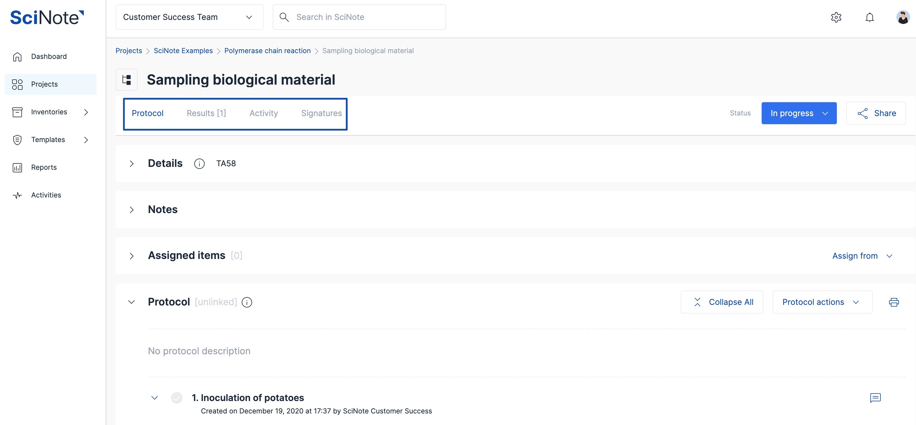 How and where can I enter my data in SciNote? Entering data in Tasks.